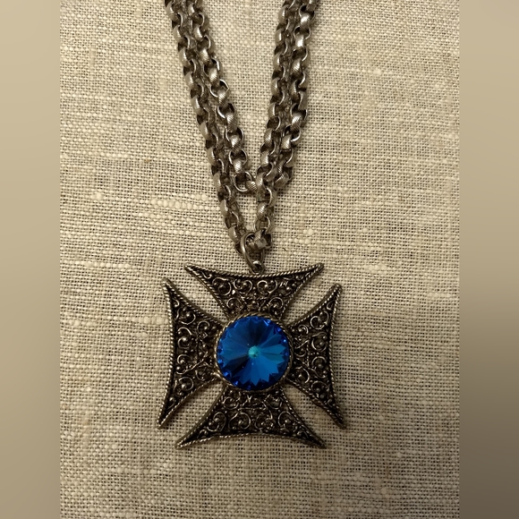 Jewelry | Vintage Blue And Silver Cross Pendant Necklace | Poshmark